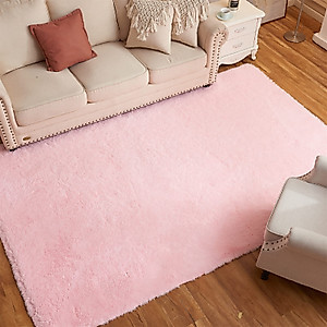 Arbosofe Area Rugs Shaggy Rugs Fluffy Carpets, 8x10 Feet Pink, Modern Plush Carpets for Living Room Bedroom for Kids Girls and Boys, Playroom, and Nursery Room Home Decor