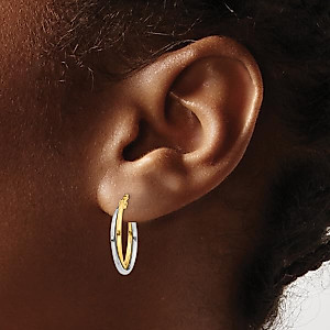 14K Two Tone Gold Round Hoop Earrings