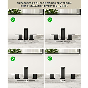 QFN Black Bathroom Faucets, 8 Inch Widespread Bathroom Faucet 3 Hole, 8" Bathroom Sink Faucet 3 Hole with Metal Pop Up Drain and Hose, Two Handle Matte Black Faucet for Bathroom Sink Vanity Faucet