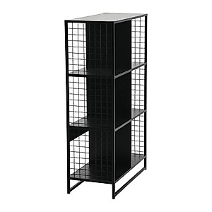 Household Essentials Trellis Open Storage Bookshelf with 6 Cube Compartments Black Oak Wood Grain and Black Metal