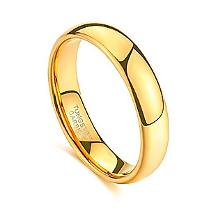 TRUMIUM 4mm Tungsten Wedding Band Ring for Men Women Gold Plated Domed High Polished Comfort Fit 9