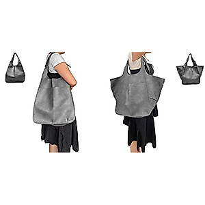 Oversized Soft Leather Shoulder Bag Foldable Hobo Bag Weekend Travel Tote (Grey)