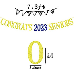 Congats 2023 Seniors Banner, Class of 2023 Bunting Sign, High School / College / University Graduation Theme Party Decoration Supplies (Gold and Blue)