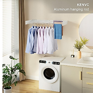 kenvc Wall Mounted Drying Rack, 31.5 "Wide, 13.2 Linear Ft, 5 Aluminum Rods, 40 lb Capacity, Space Saver Laundry Drying Rack Collapsible (Silvery Pole 31.5" Medium)