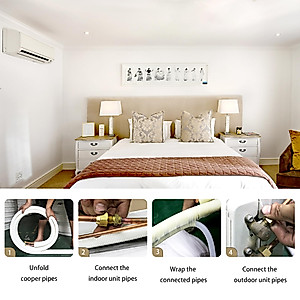 TAUROX 25FT Mini Split Line Set 1/4" & 3/8" O.D Copper Pipes Tubing and 3/8" White Thickened PE Insulation Coil, for Mini Split Air Conditioning or Heating Pump Equipment and HVAC with Flared Nuts.