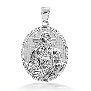 Religious Jewelry 925 Sterling Silver Sacred Heart Of Jesus Christ Oval Medal Pendant
