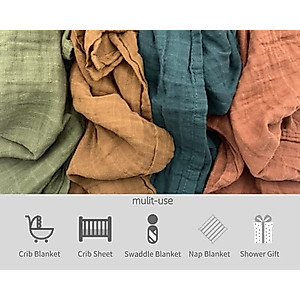 4Pack Cotton Muslin Baby Blanket , Newborn Swaddle Wrap, Cotton Baby Receiving Blanket, Infant Sleeping Quilt Bed Cover with Solid Color, 43"x47" Forest Set