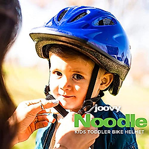 Joovy Noodle Bike Helmet for Toddlers and Kids Aged 1-9 with Adjustable-Fit Sizing Dial, Sun Visor, Pinch Guard on Chin Strap, and 14 Vents to Keep Little Ones Cool (Small, Blueberry)