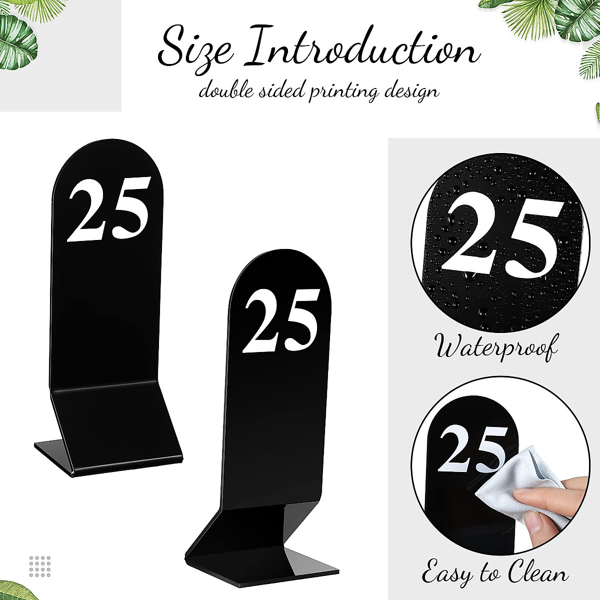 25 Pieces Table Numbers 1-25 Acrylic Tent Table Numbers Acrylic Double Sided Number Cards Black Tent Table Numbers Cards Restaurant Wedding Table Number for Restaurant Cafes Banquets, 2.36 x 6.3 Inch
