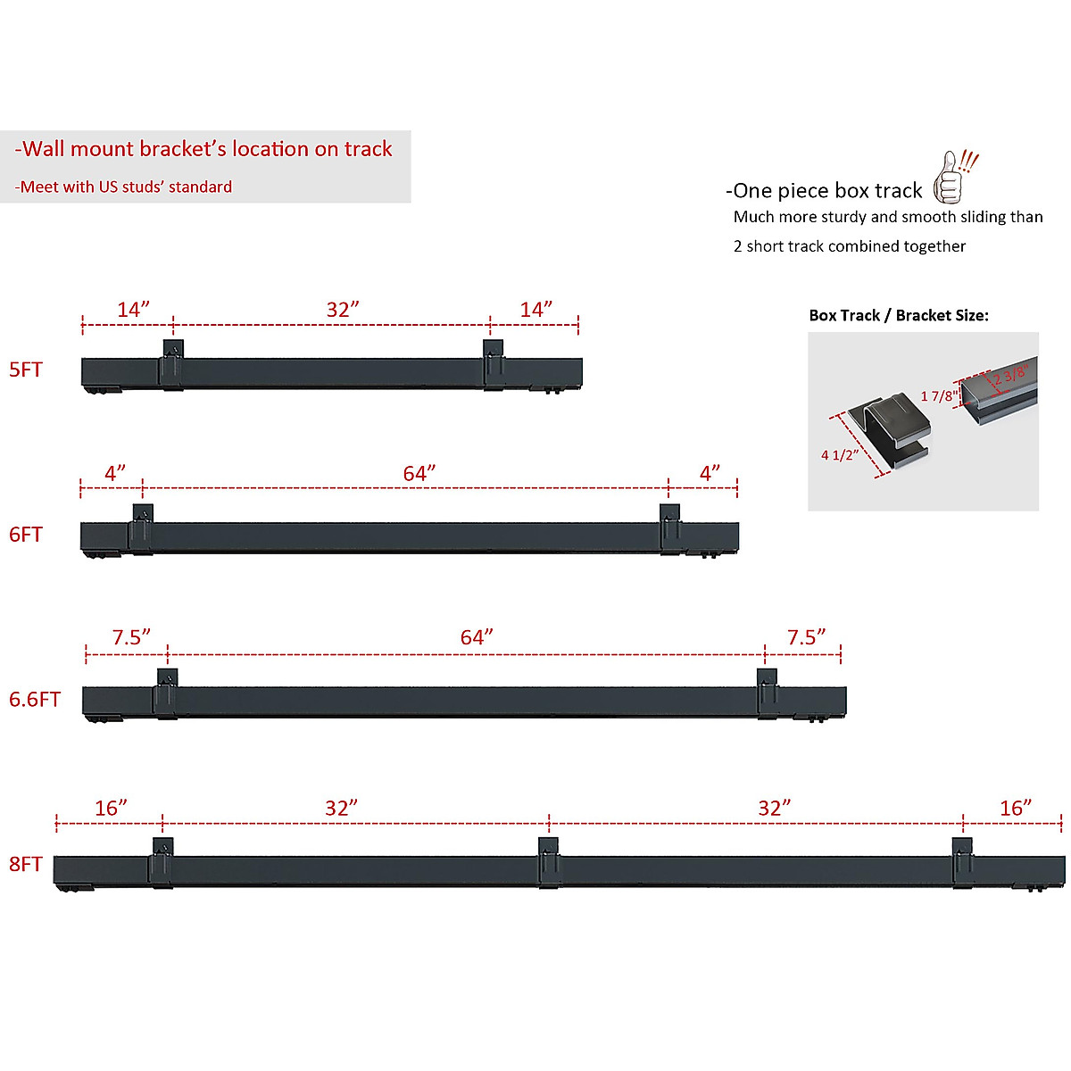 DIYHD 6FT Black Box Rail Sliding Barn Door Hardware Heavy Duty Outdoor Sliding Track Kit, 6FT Track kit, Wall Mount Kit