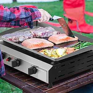 ADREAK 25.6 Inch 3 Burner BBQ Gas Grill Griddle, Stainless Steel Portable Detachable 30,000 BTU Table Top Propane Barbecue Grill for Camping or Tailgating (Upgraded Griddle)