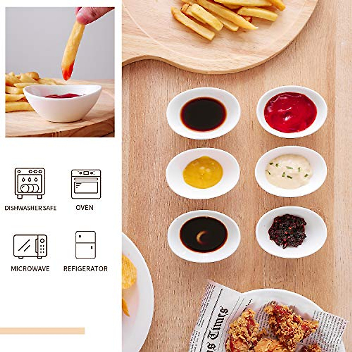 BABALIU 2.5 oz Porcelain Dipping Bowls Set of 10, Mini Bowls White Ceramic Sauce Bowl/Dish, Little Bowls for Soy Sauce, Ketchup, BBQ Sauce, Seasoning, Condiment, Appetizer