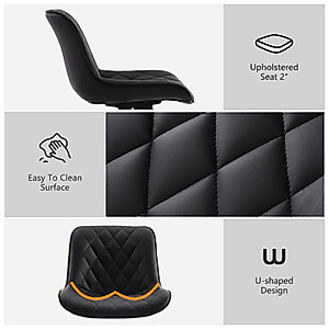 YOUNUOKE Armless Desk Chair Comfy Home Office Computer Chair with Wheels Rolling Swivel Chairs Small Modern Upholstered Vanity Executive Task Chair, Black