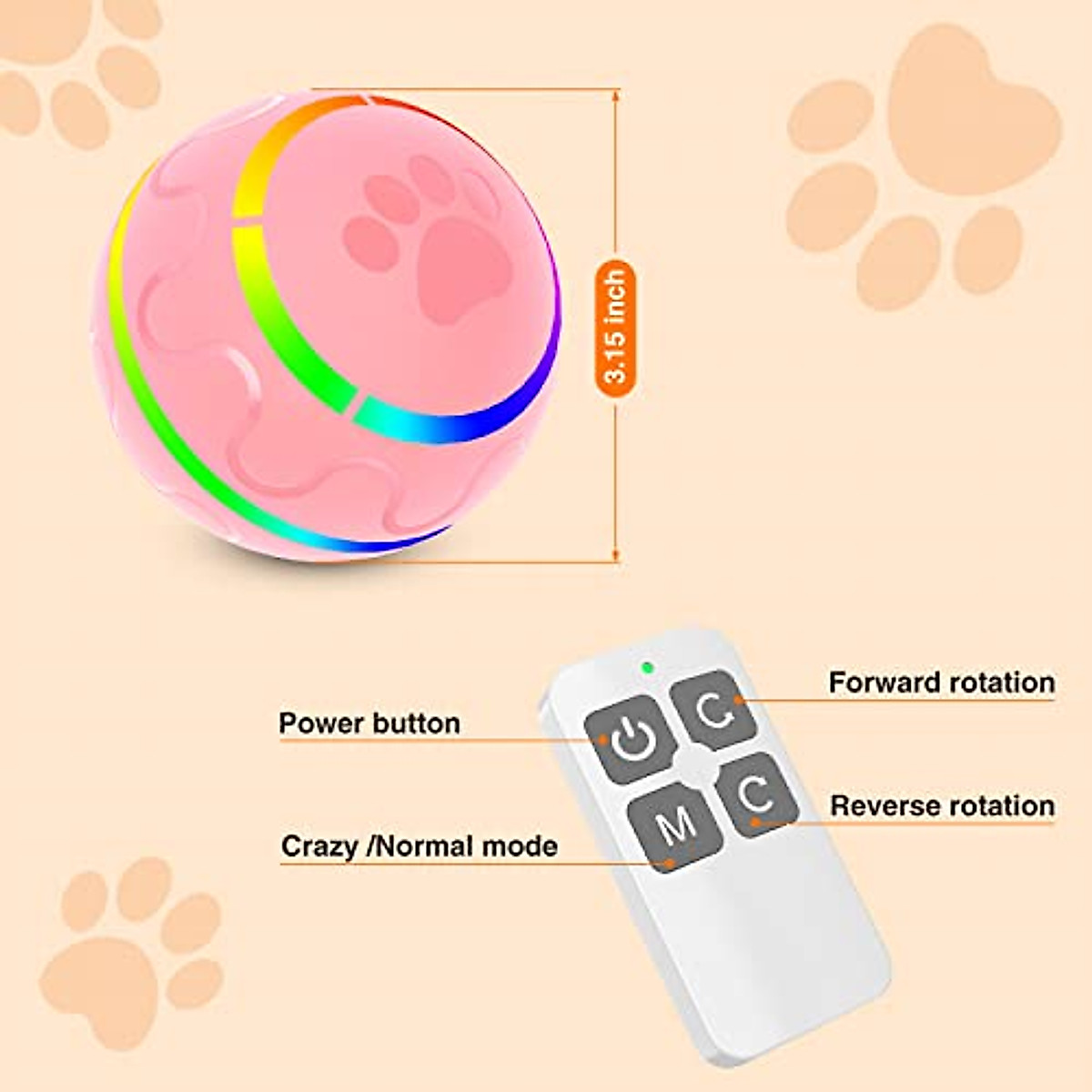 CUXMUX Remote Control Dog Balls, Peppy Pet Ball for Dogs, Aggressive Chewers Toy, Automatic Interactive Rolling & Shaking Gifts for Dog
