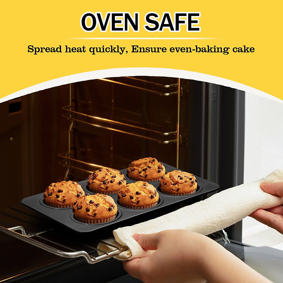 P&P CHEF 6-Cup Muffin Pan Tray Set of 2, Cupcake Pans, Nonstick Coated Stainless Steel Muffin Tin for Baking Mini Egg Cake Brownie Tart, Easy Release & Healthy, Standard Cup Size, Black