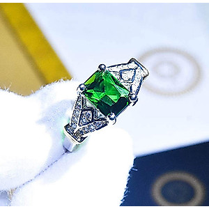Cuteshop Elegant Women 14k White Gold Filled Sterling Silver Square Cut Emerald Gemstone Birthstone CZ Crystal Wedding Bridal Band Ring Size 6-10 (7)