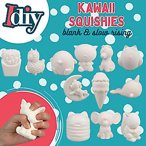 DIY Party Craft Kit Jumbo Blank Slow-Rising Squishies -12 Different 4-6" Designs -White Kawaii Sqwishy Toys for Painting, Soft Scented Stress Relief Art Crafts -Kids Holiday Birthday Activity Gift