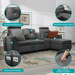 BALUS 88" W Reversible Living Room Sofa, Convertible L-Shaped Combination Sofa with Upholstery, Recliner with Storage, Modern Combination Sofa, belfin Combination Combination Sofa (Dark Grey)