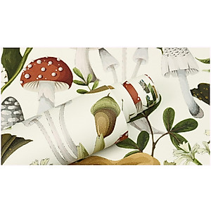 HAOKHOME Boho Peel and Stick Wallpaper Mushroom Forest Removable Stick on Contact Paper for Kitchen Bathroom Beige/Brown/Green 17.7in x 9.8ft