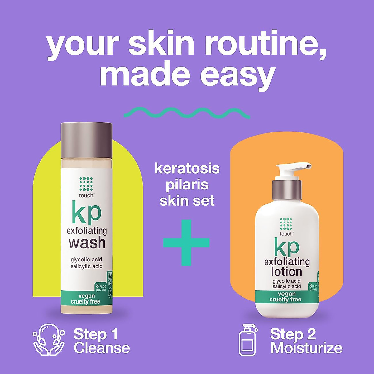 TOUCH Glycolic Acid Lotion for Keratosis Pilaris - KP Lotion Moisturizer - Glycolic Acid Body Lotion for AHA BHA Rough & Bumpy Skin- Keratosis Pilaris Exfoliating Lotion Gets Rid Of Redness - 8 Fl Oz