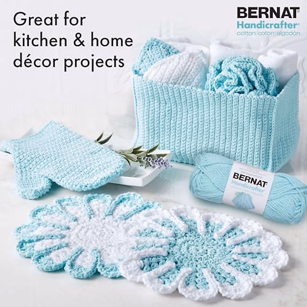 Bernat Handicrafter Cotton French Blue Yarn - 6 Pack of 50g/1.75oz - Cotton - 4 Medium (Worsted) - 80 Yards - Knitting/Crochet