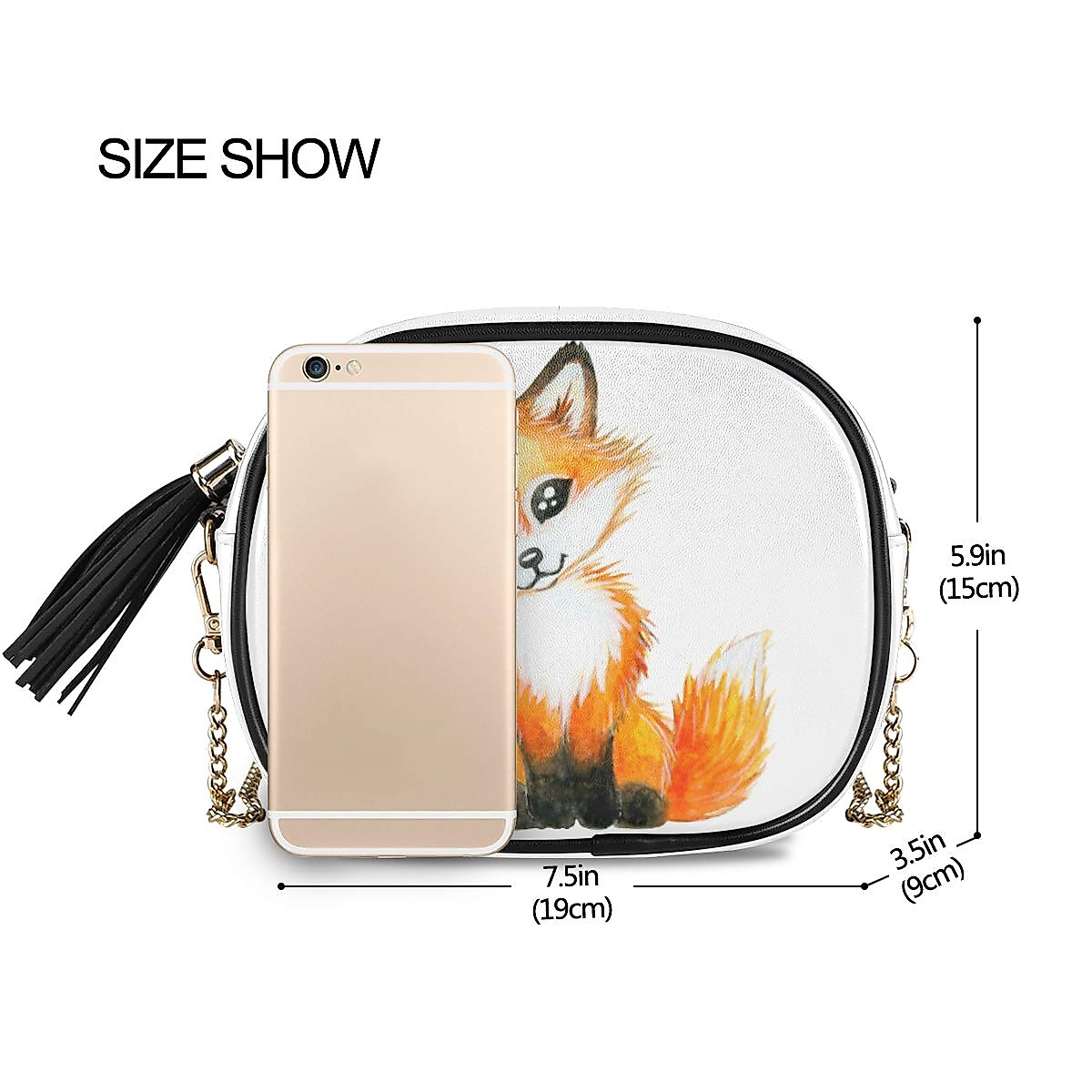 ALAZA PU Leather Small Crossbody Bag Purse Wallet Cute Little Fox Animal Print Cell Phone Bags with Adjustable Chain Strap & Multi Pocket