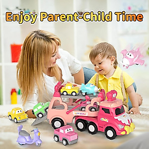 newcrave Toys for 1 2 3 Year Old Girl Truck, 7-in-1 Carrier Truck Cars Toys for Girl, Toddler Girls Toys Age 1-2 2-3, Princess Toy with Light & Sound, Easter Birthday Gifts for 1 2 3 Year Old Girls