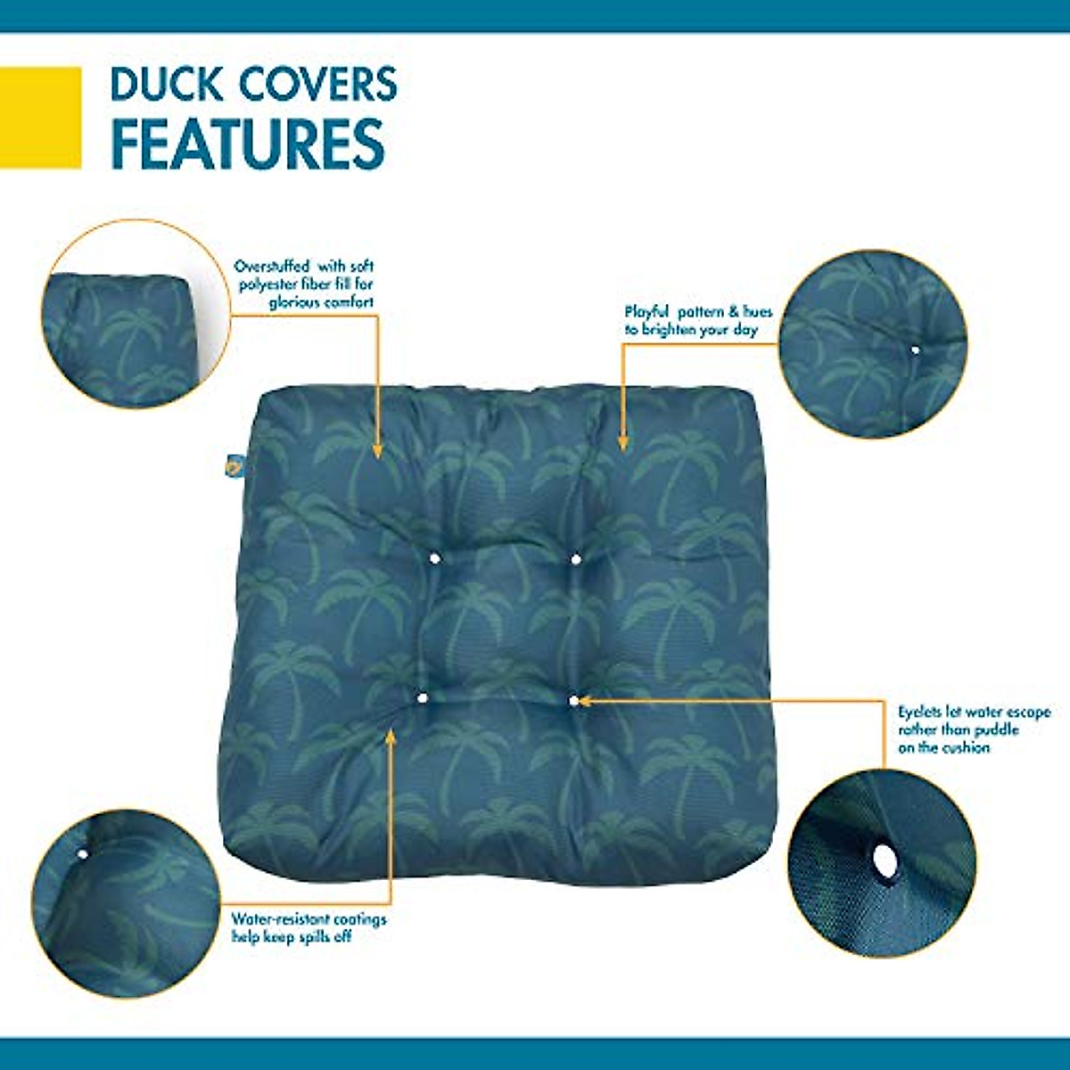 Duck Covers Water-Resistant 19 x 19 x 5 Inch Indoor Outdoor Seat Cushions, Blue Oasis Palm, 2-Pack