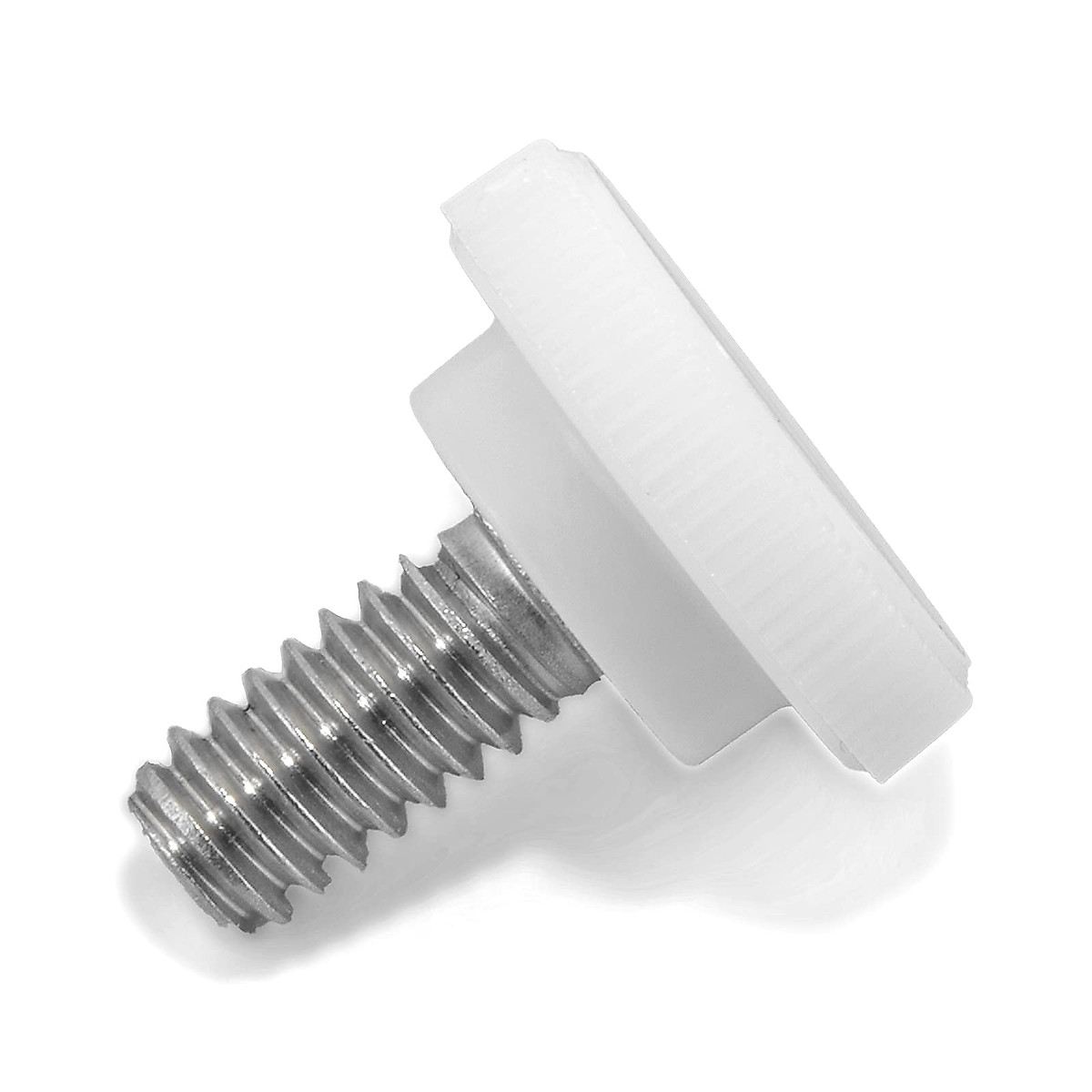 1/4"-20 x 1/2" Thumb Screw Stainless Steel - White Knurled Round Plastic Knob - Standard/Coarse Thread Thumbscrew - Length: 0.500" - Proudly Built in USA - Package of (4)