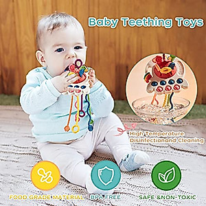 Oueyes Montessori Toys for Babies 6-12 Months Baby Sensory Toys Teething Toys 12-18 Months Pull String Activity Toys Sensory Toys for Toddlers 1-3 Travel Toys for 1 Year Old Baby Girl Boy Gifts