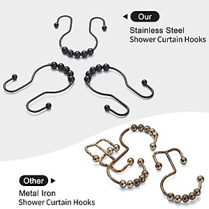 Goowin Shower Curtain Hooks, 12 Pcs Shower Curtain Rings, Stainless Steel Roller Rust-Resistant Balance Sliding Anti-Drop Double Shower Hooks for Curtain Bathroom Shower Curtains (Black)