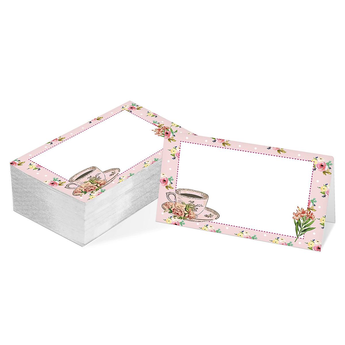 Table Place Card, Tea Party Themed Tent Style Cards, Pack of 25 Half-Fold Reception Place Card, Perfect for Bride Shower, Birthday Party, Banquet and Special Events C26