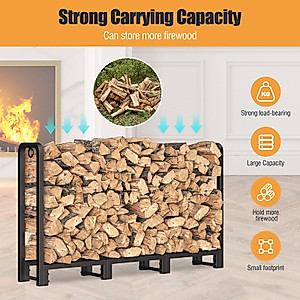 SunyesYo Firewood Rack Outdoor 40in with Waterproof Cover - Heavy Duty Log Rack Indoor Holder, Upgraded Adjustable Fire Wood Racks, Storage Organizer Stand Tool for Fireplace, Black