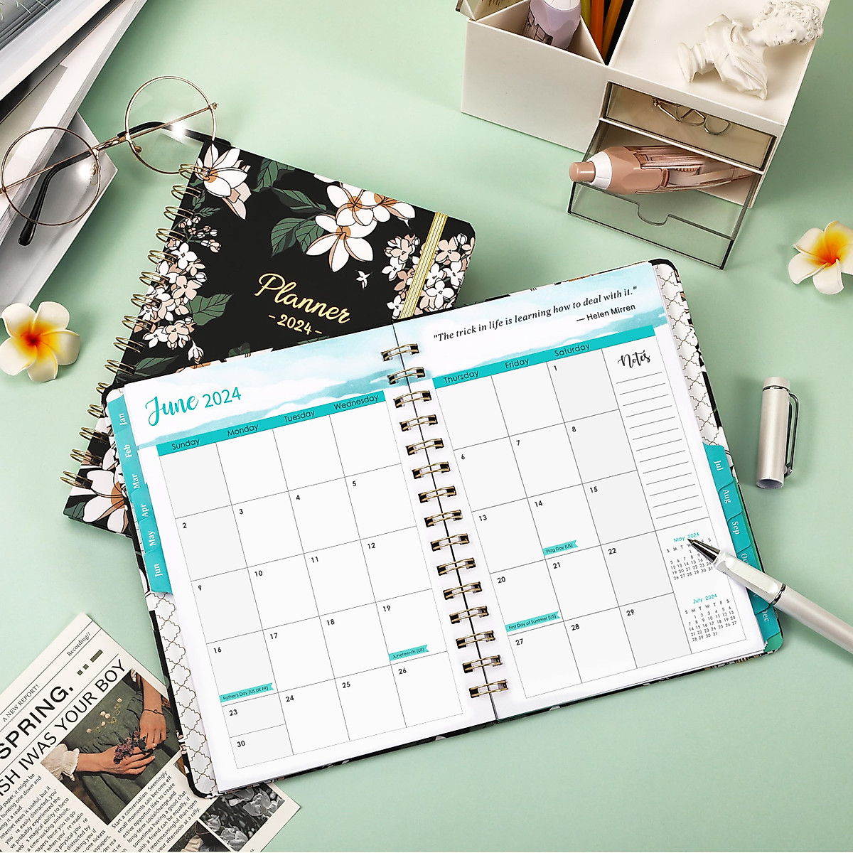 2023-2024 Planner – Jul.2023 - Jun.2024, 2023-2024 Academic Planner Weekly and Monthly, 6.4" x 8.5", Tabs, Back Pocket, Strong Twin - Wire Binding, Hardcover, Thick Paper, Inspirational Quotes, Notes