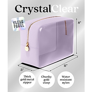 Embla Clear Cosmetic Bag Makeup Bag, Clear Zipper Pouch Cosmetics Bags Cute Womens Make Up Pouches, Clear Toiletry Travel Bag Tote, Preppy Purse Cosmetic Organizer Mini Small Large Makeup Bags, Lilac