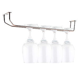 CM Pack of 2 Under Cabinet Hanging Rack Wire Hanger Rack Organizer Holder Rack for Wine Stem Glasses Stemware Wine Glass in Bar Kitchen, 12 Inch Long (Antique Copper Finish)