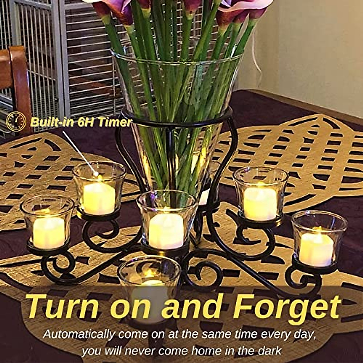 Homemory 24Pcs Auto Tea Lights, 6 Hours Timer Tea Lights Battery Operated, Flameless Flickering Votive Candles with Timer, Ideal for Home Decor, Table Centerpieces, Halloween, Christmas, Warm White