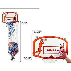 Etna Over the Door Basketball Laundry Hamper -Space Saving Hanging Laundry Hamper with Metal Ring, Backboard, Drawstring Bag-Fun Laundry Hamper to use in Kids Room, Dorm Rooms, Dunk Away Dirty Laundry