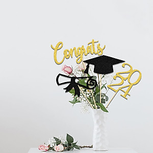 2024 Graduation centerpiece Sticks,Class of 2024 Table Toppers for Graduation Decorations,Graduation Party Centerpieces for Tables 12 Pieces Gold Black
