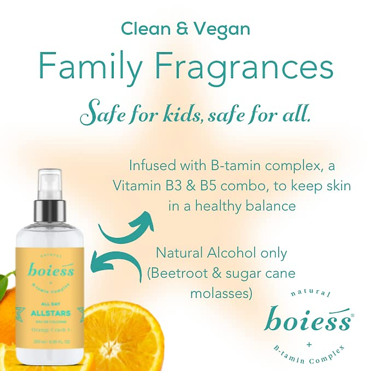 Boiess All day Allstars Vegan Eau de Cologne Orange Crush | Fresh Citrus Orange Scent | Made With Natural & Essential Oils For Kids & Adults | Children Fragrance For Sensitive Skin | Size: 8.45 Fl Oz