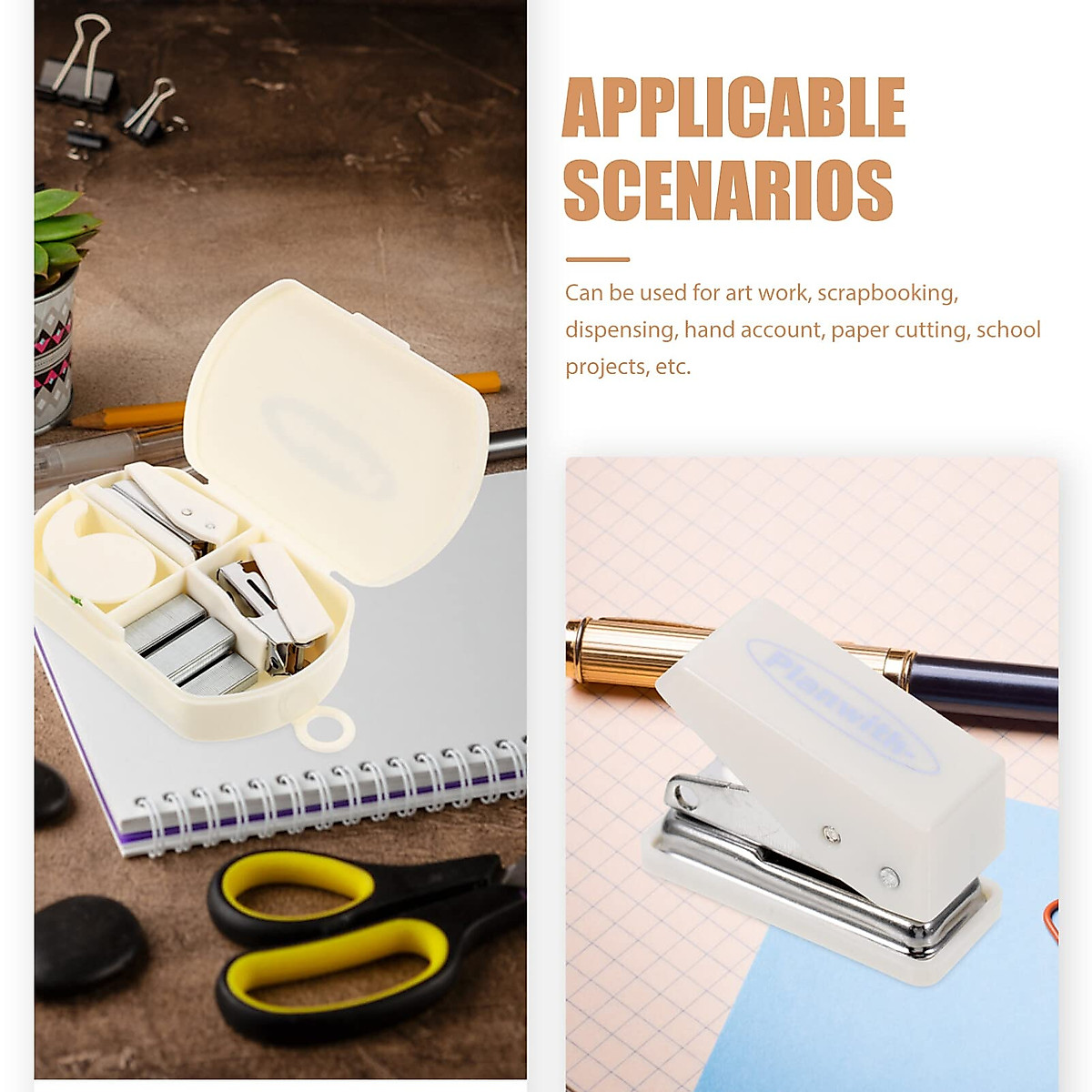 Staplers for Desk Mini Stapler 1 Set Desk Accessory Kits 3 in 1 Desktop Stapler Hole Punch Tape Dispenser Office Supplies Set for Office Home Stationery Gift White Mini Binder