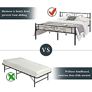 VECELO Metal Platform Bed Frame Mattress Foundation with Vintage Headboard & Footboard, No Box Spring Needed, Easy Assembly, Queen, Black