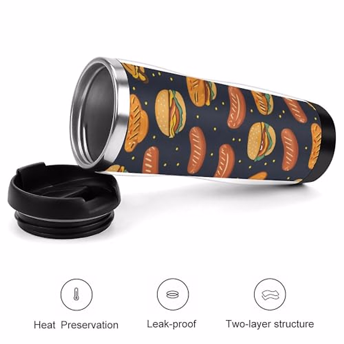 Hot Dogs Chicken Drumsticks Burgers Travel Coffee Mug Reusable Insulated Drinking Cup with Lid for Home Outdoor Works 13 Oz