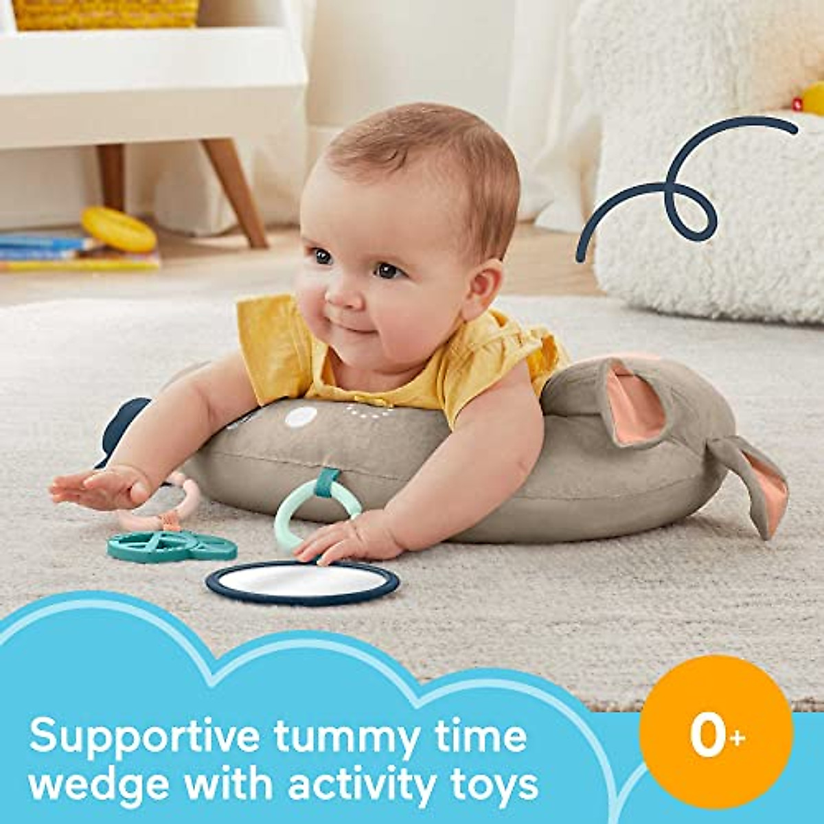 Fisher-Price Baby Shower Gift Tummy Time Fawn Wedge With 3 Sensory Baby Toys For Newborns