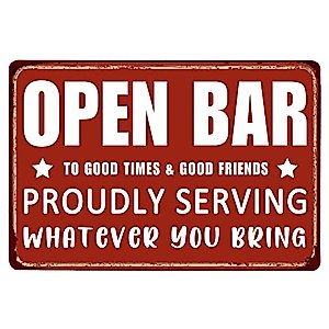 zufeng Vintage Man Cave Signs Cheers Metal Tin Sign Wall Decor Accessories For Home Bar Pub Backyard 8''x12'' - Proudly Serving Whatever You Bring (Red)