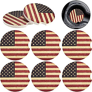 8 Packs USA Flag Cup Coasters Ceramic 2.56 Inch Stone Car Cupholder Absorbent Coaster Set for Drinks Cup (Red)