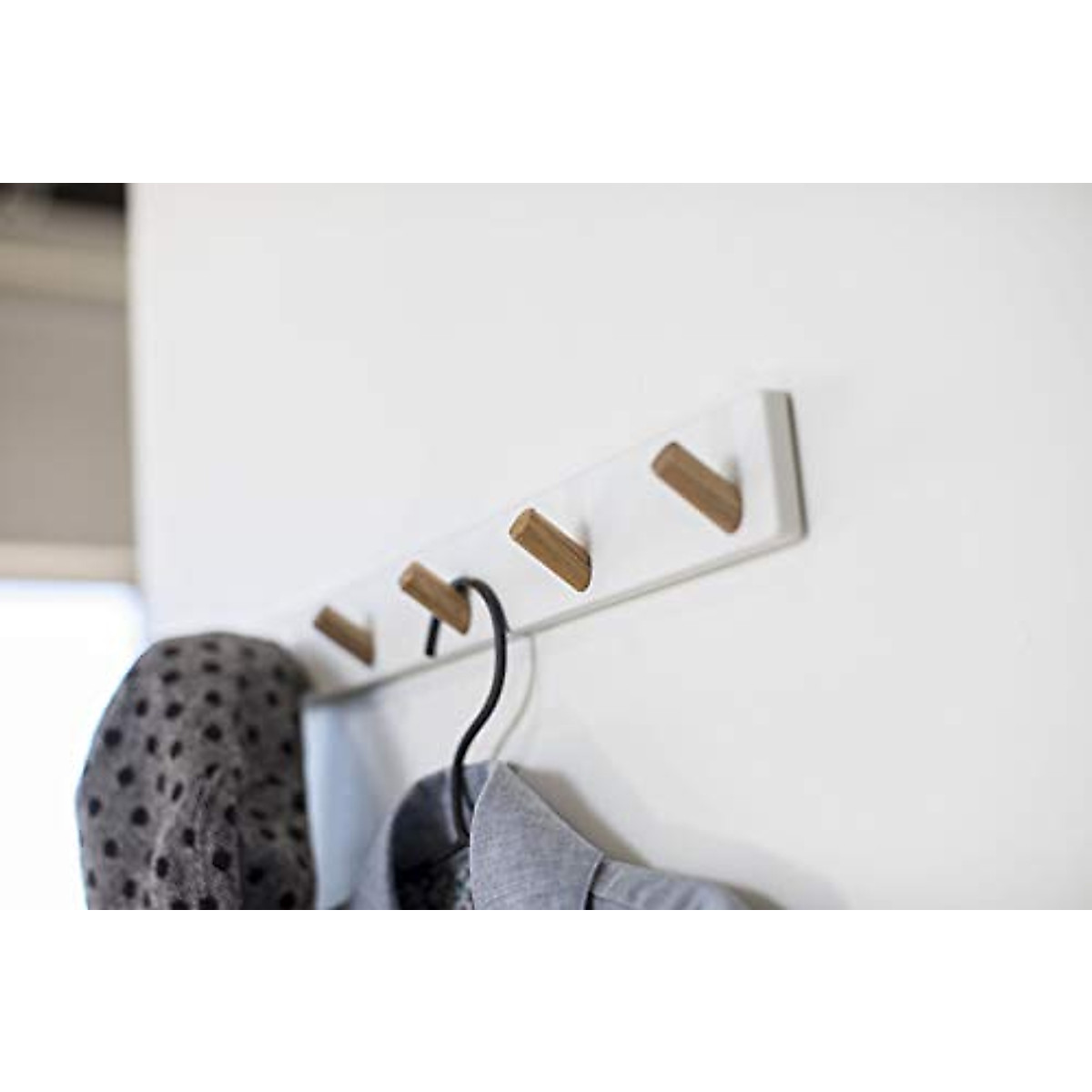 Yamazaki Home Wall-Mounted Saving Coat Hanger-Modern Jacket Holder | Steel + Wood | Hooks, One Size, White