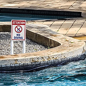 SmartSign 14 x 10 inch “Attention - No Diving” Pool Metal Sign, 40 mil Laminated Rustproof Aluminum, Red, Blue and White