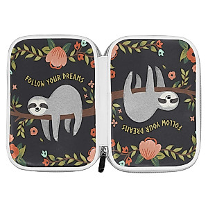 Baby Sloth On The Tree Pencil Case Pen Bag Pouch Stationary Box Hand Bag, Animal and Flower Travel Makeup Cosmetic Bag Passport Holder Storage for Women