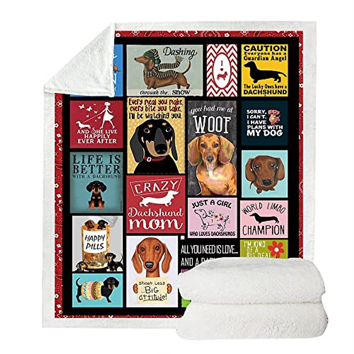 Ultra Soft 3D Printed Blanket Dachshund Dog Pattern Cozy Microfiber Plush Sherpa Blanket 2 Sizes Warm Fuzzy Throw Blanket for Kids and Adults Throws Blankets (Style02, 150cm x 200cm(59'' x 79''))